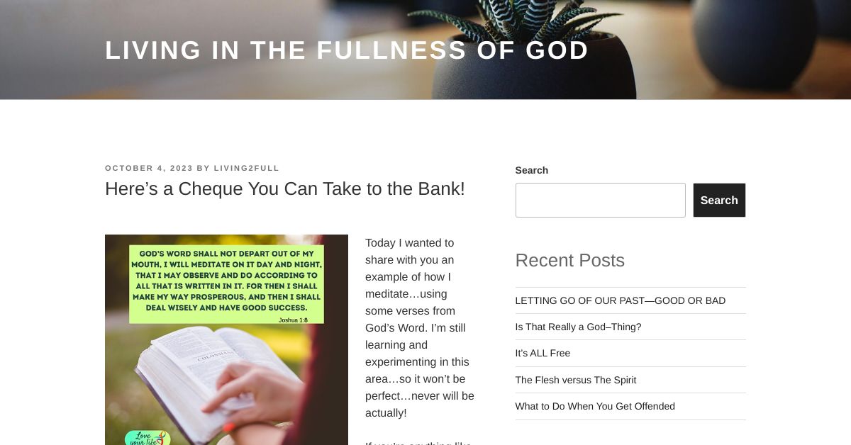 Here’s a Cheque You Can Take to the Bank! – Living in the Fullness of God